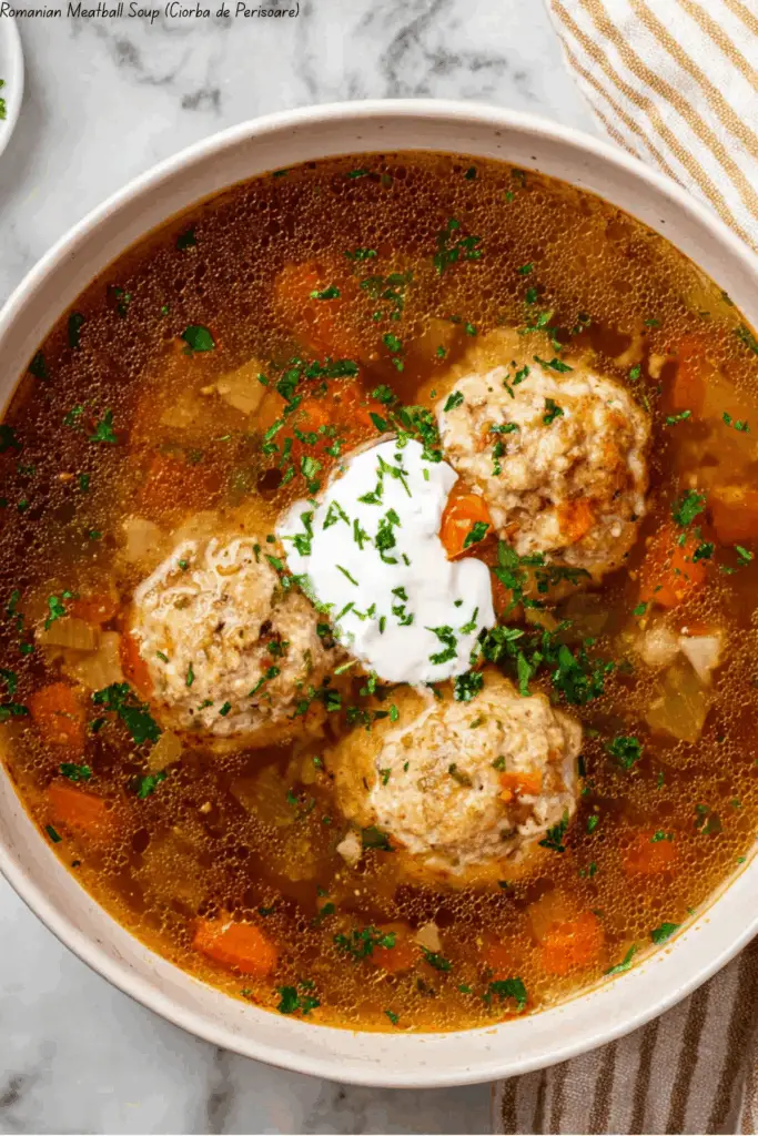 Romanian Meatball Soup (Ciorba de Perisoare) | RecipeCoo